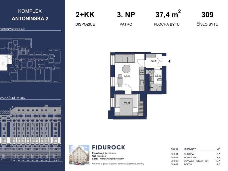 Pronajem bytu 2+kk 37 m2 Antonínská, Brno - Veveří - 15675 CZK | UlovDomov.cz